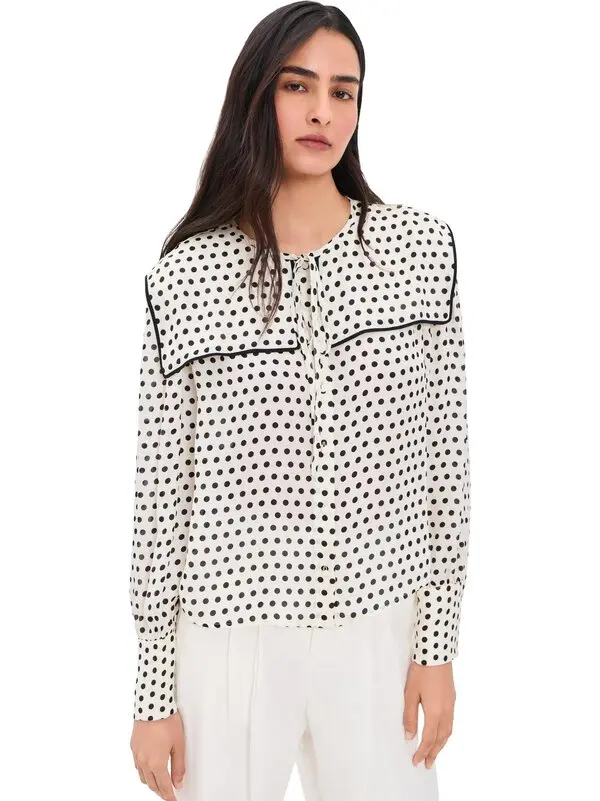 FRAME Polka Dot Silk Blouse - Cream Multi