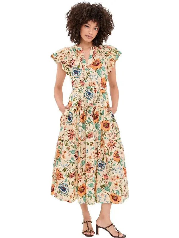 Ulla Johnson Marin Floral Cotton Midi Dress - Abalone