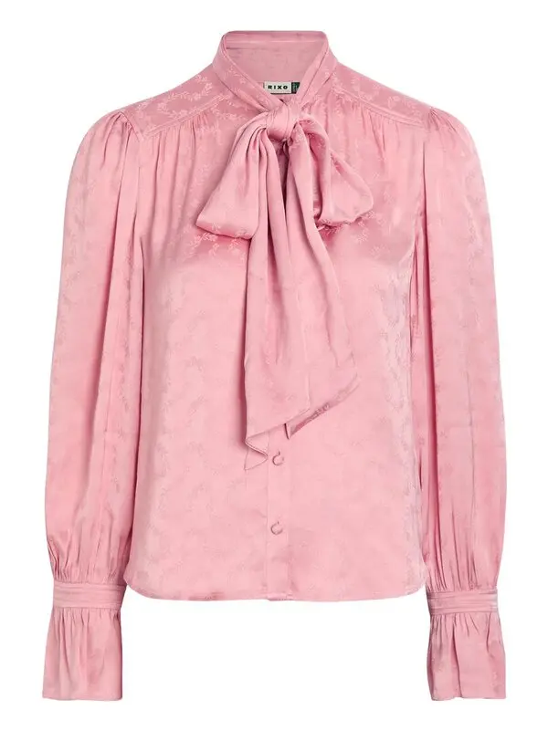 Rixo Evanora Floral Jacquard Satin Blouse With Neck Ties - Pink