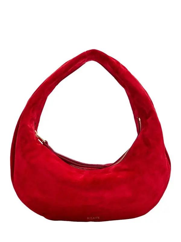 Khaite Olivia Mini Suede Hobo Top Handle Bag - Red
