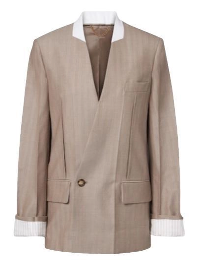Victoria Beckham Herringbone Virgin Wool Blazer - Nude