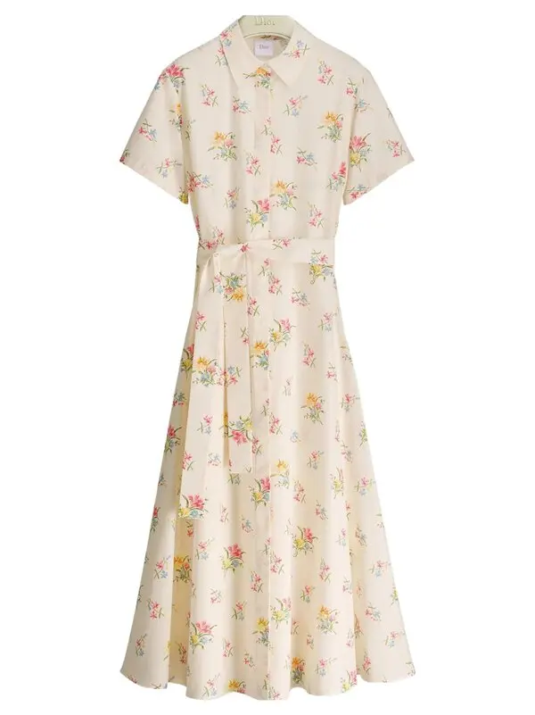 Dior Mid-length Belted Shirtdress With Floral Print - Off-white