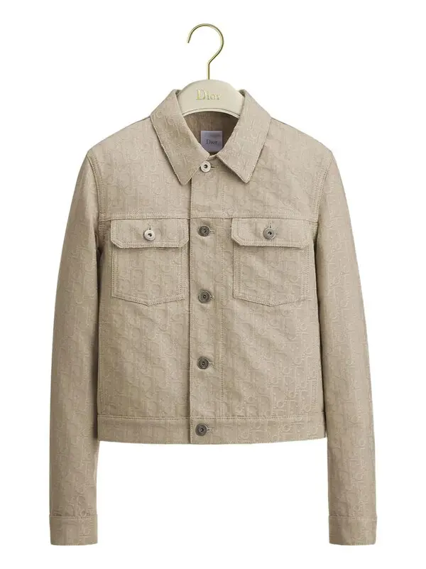 Dior Oblique Motif Cropped Jacket In Cotton And Silk Gabardine - Beige