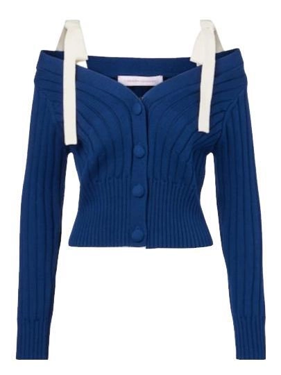 Carolina Herrera Bow-detail Cotton And Wool Cardigan - Blue