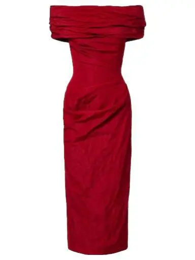 Magda Butrym Off-shoulder Draped Cotton-blend Midi Dress - Red