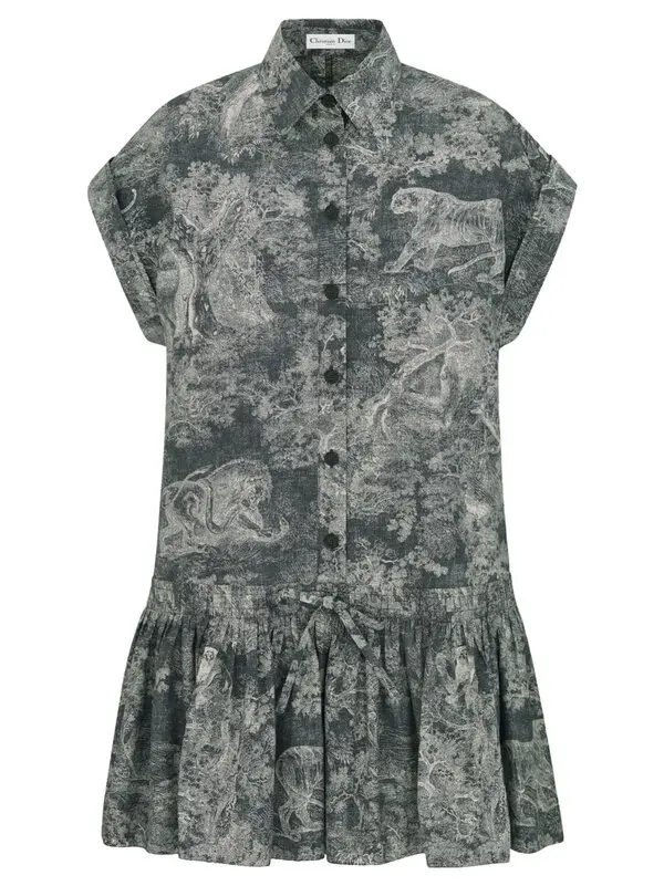 Dior Graphic Print Short Shirtdress - Gray