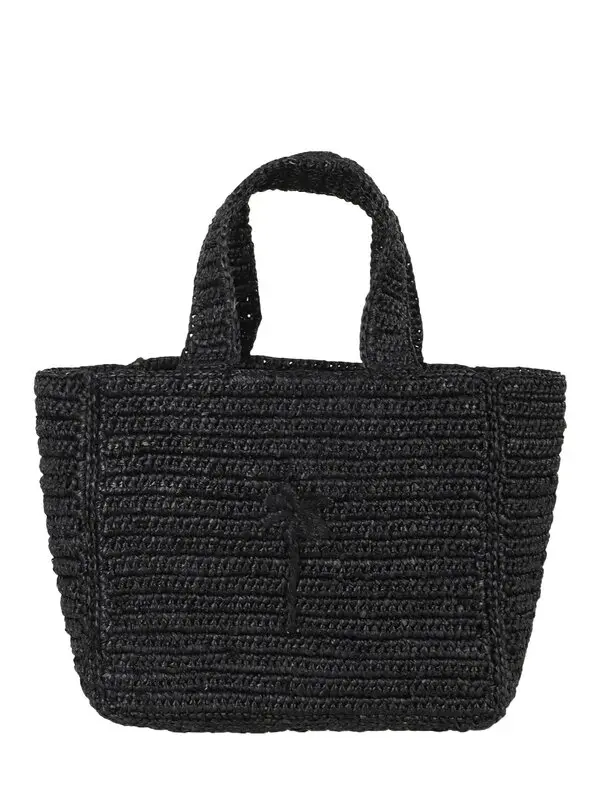 Manebí Raffia Tote Bag With Palm Tree Embroidery - Black