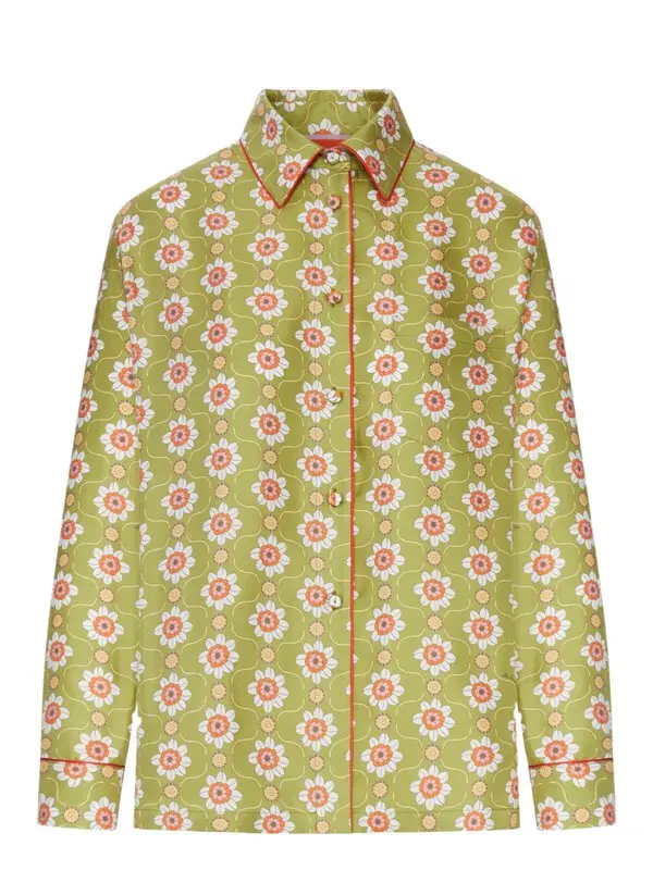 La DoubleJ Floral Print Silk Shirt - Green