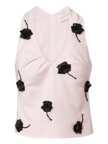 SHUSHU/TONG Halterneck Floral Appliqué Top - Pink