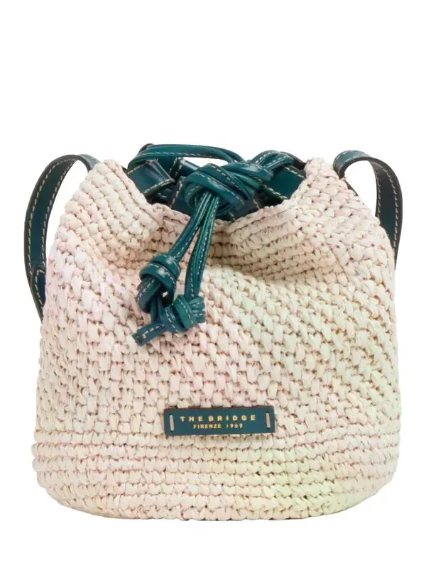 THE BRIDGE Leather Trimmed Straw Bucket Bag - Neutrals