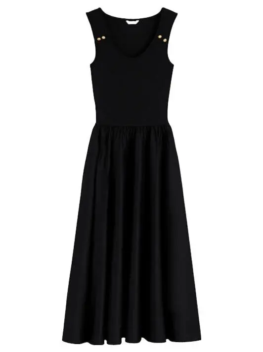 Tommy Hilfiger Ribbed Bodice And Pleated Midi Dress - Black