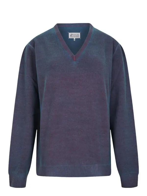 MAISON MARGIELA V-neck Sweater With Ribbed Cuffs And Hem - Blue
