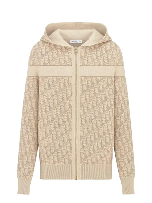 Dior Reversible Zipped Cardigan With Hood - Nude