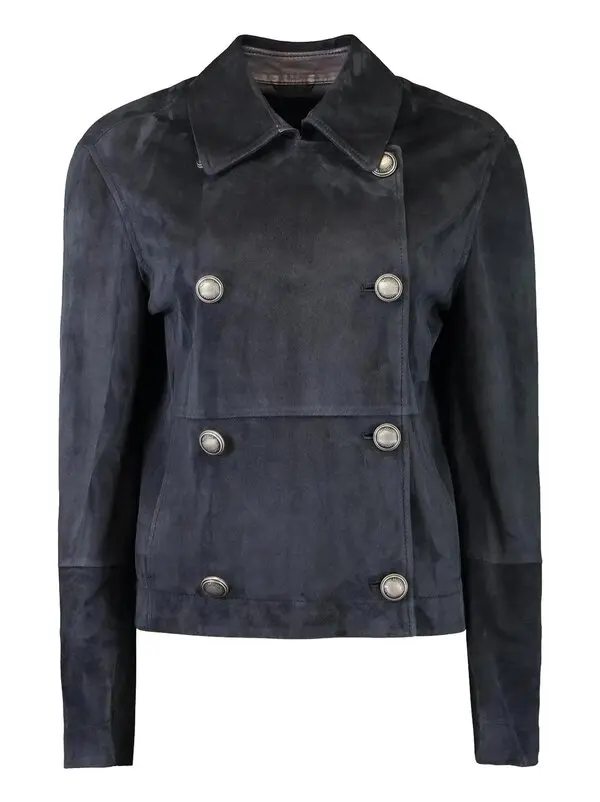 Brunello Cucinelli Double-breasted Suede Jacket - Black