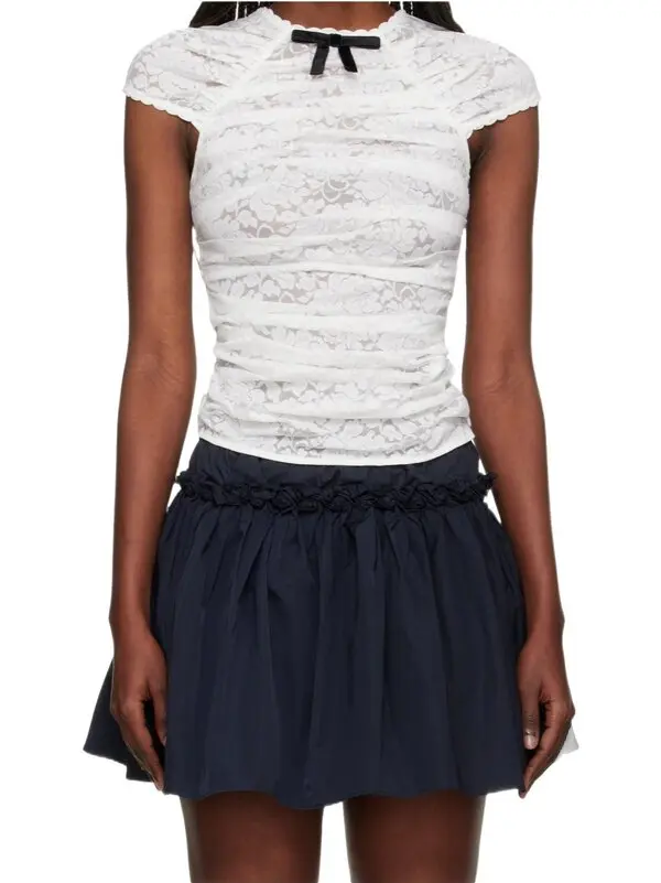 SHUSHU/TONG Lace Gathered Top - White
