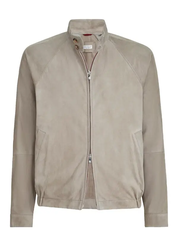 Brunello Cucinelli Suede Zip-up Jacket - Nude