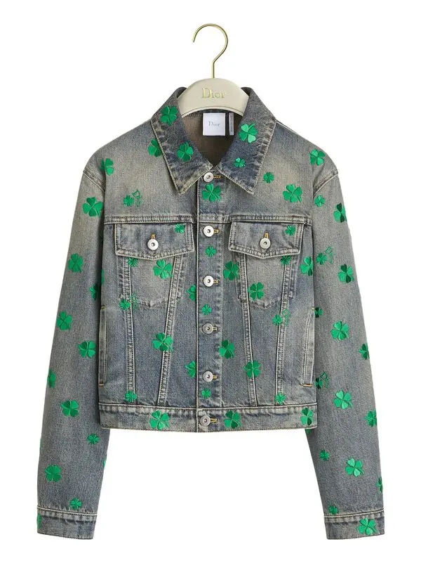 Dior Embroidered Denim Jacket With Clover Motif - No
