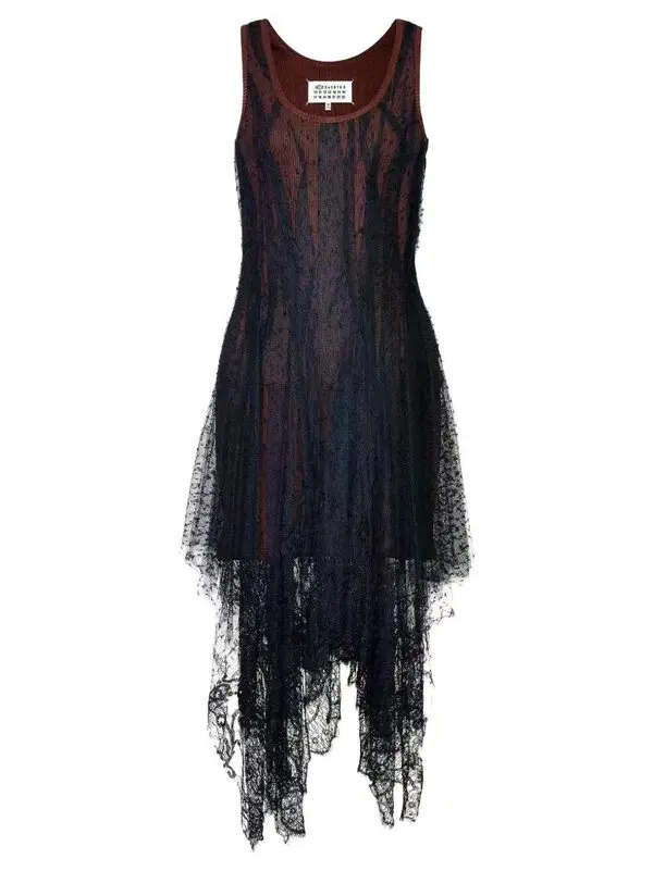 MAISON MARGIELA Creased Lace-overlay Asymmetrical Dress - Blue