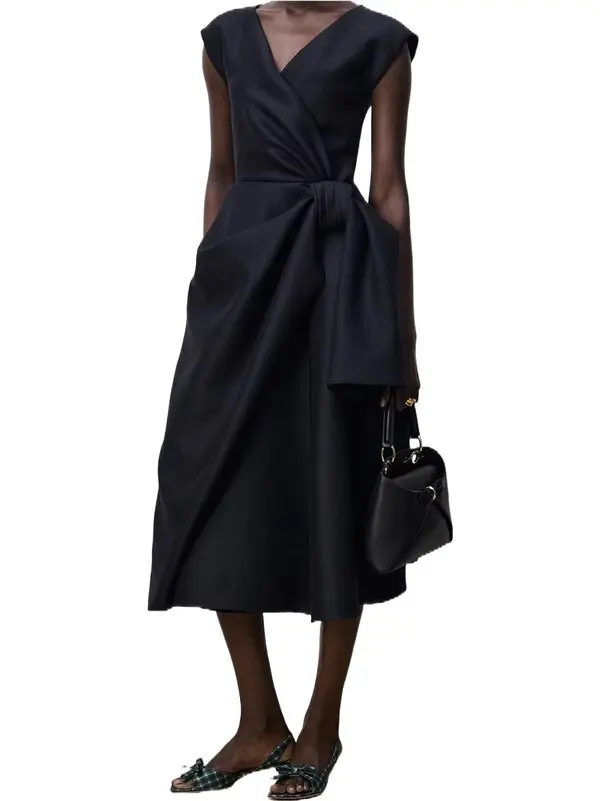 Dior Midi-length Draped Dress With Asymmetrical Bow - Black