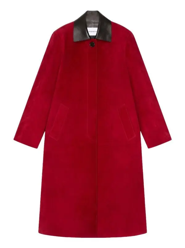Givenchy Suede Car Coat With Leather Collar - Red