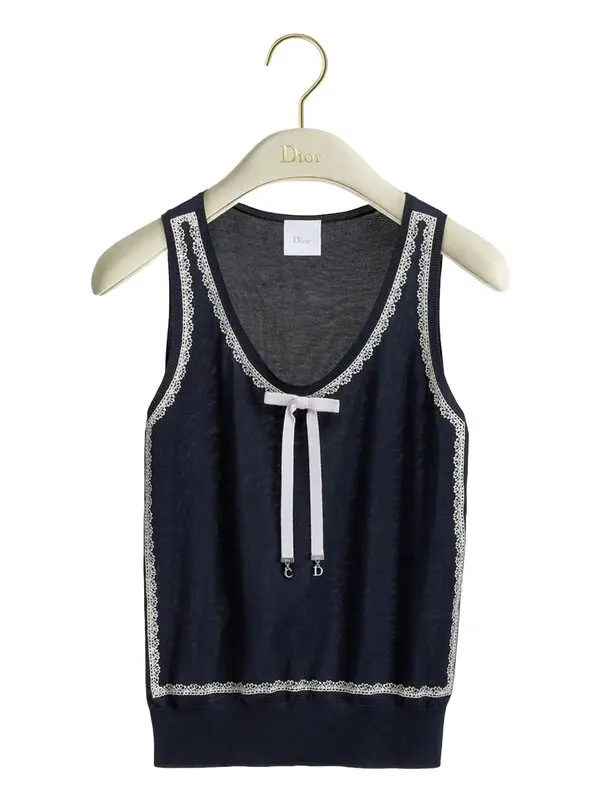 Dior Sweater Vest With Bow Neckline And Monogram Detail - Black