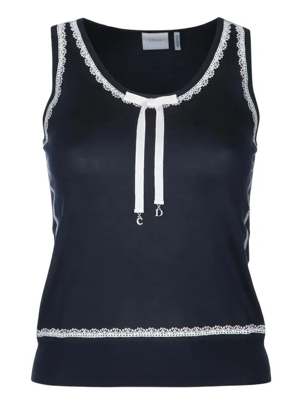 Dior Sweater Vest With Bow Neckline And Monogram Detail - Black