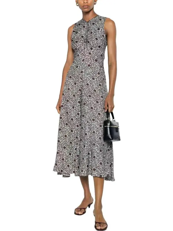 Sandro Pleated Floral-print Dress - Brown