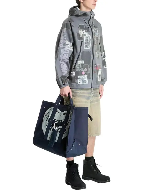 WASTED Taunt Patchwork-print Hooded Windbreaker - Grey