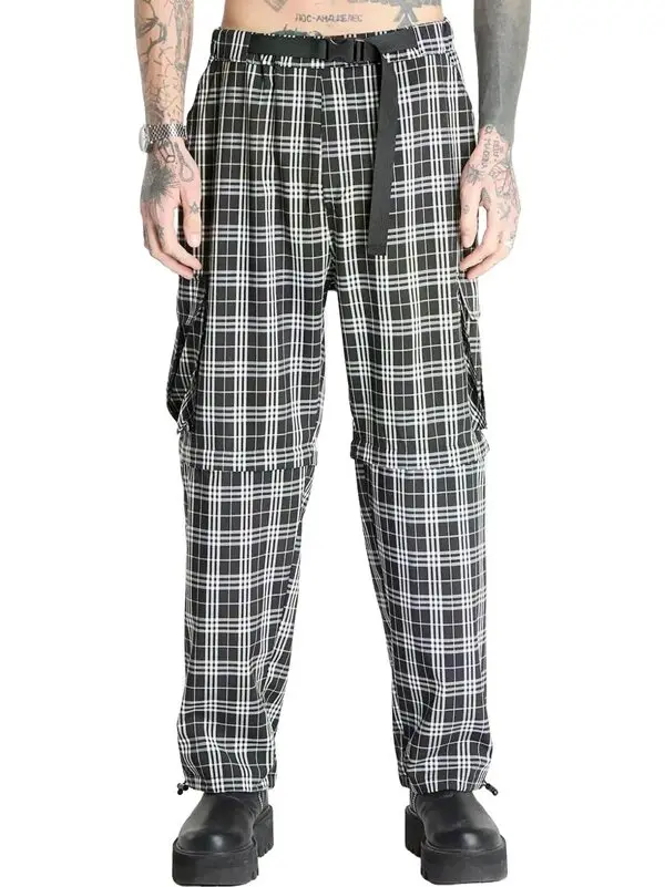 WASTED Convertible Cargo Pants With Tartan Check Pattern - Black
