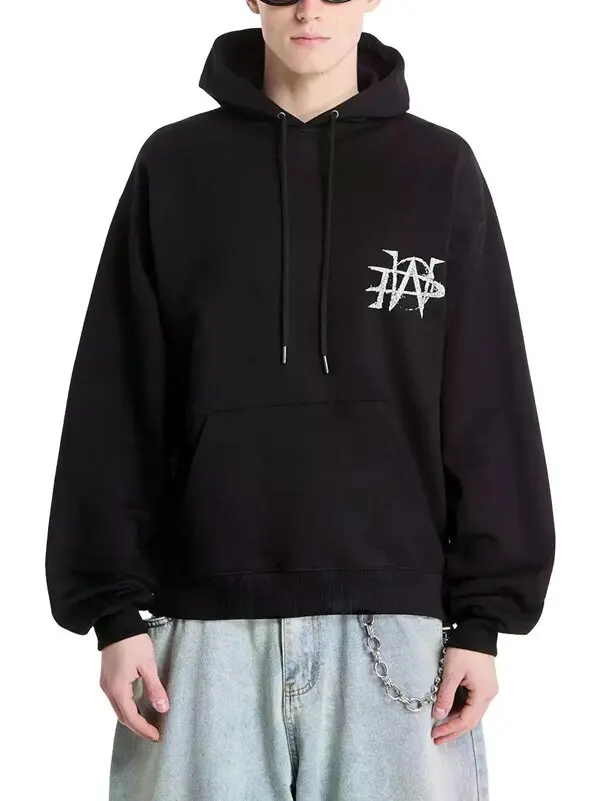 WASTED Logo Print Hoodie - Black