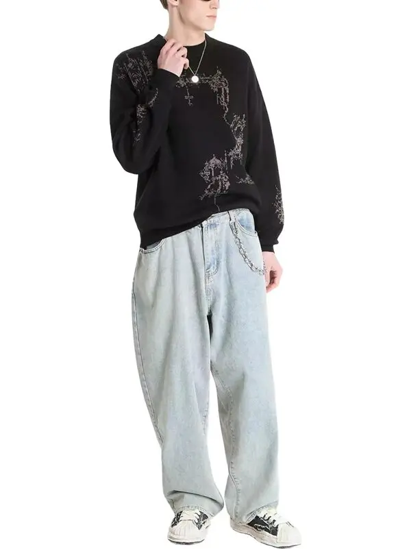 WASTED Stronghold Graphic-knit Sweater - Black