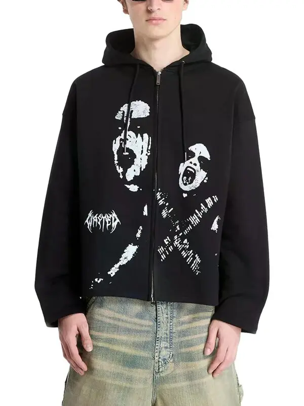 WASTED Graphic Print Zip-up Hoodie - Black