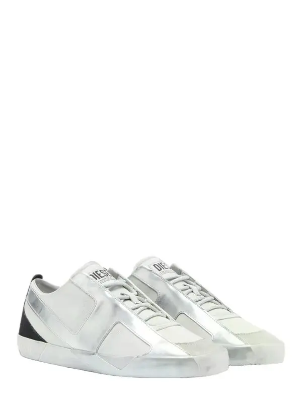 DIESEL® S-slante-d Leather Low-top Sneakers - Silver