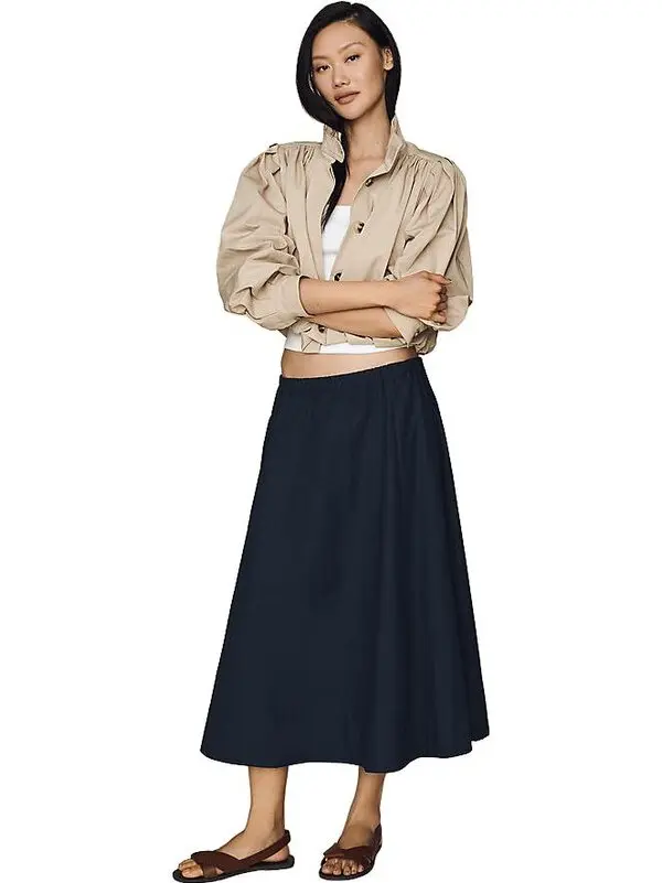 Maeve 100% Cotton Pull-on Midi Skirt - Navy