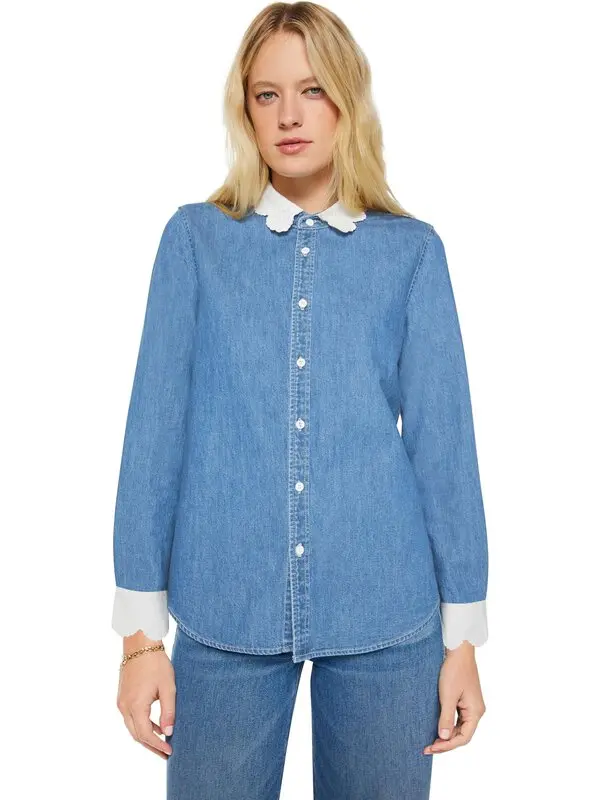 MOTHER The Frilly Foxy Boxy Shirt - Blue