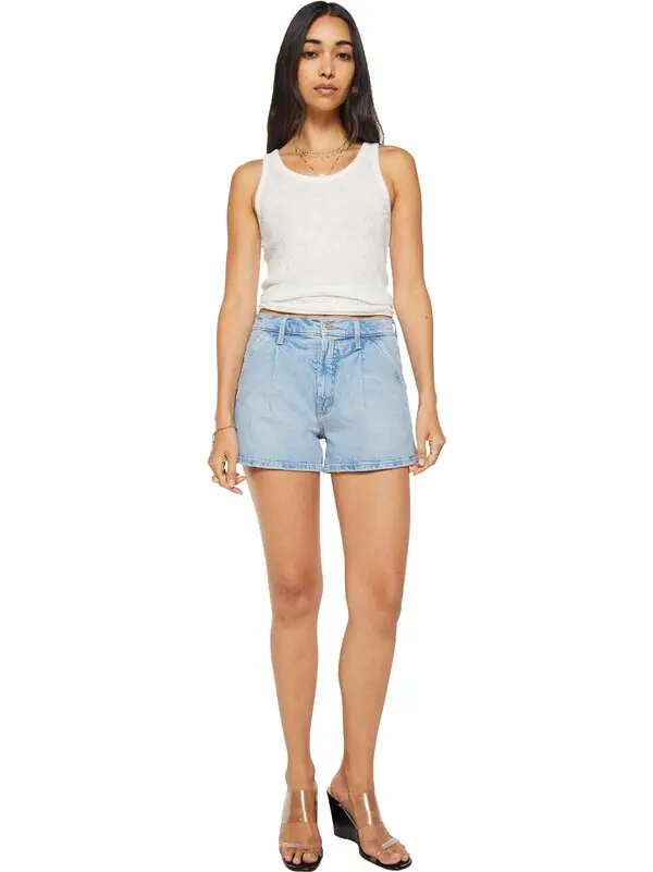 MOTHER The Pleated Rambler Prep Shorts Fringe Benefits - Light Blue