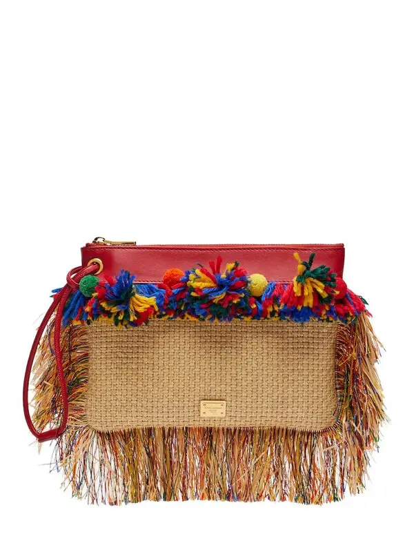 Dolce & Gabbana Fringed Raffia-effect Pouch - Multicoloured