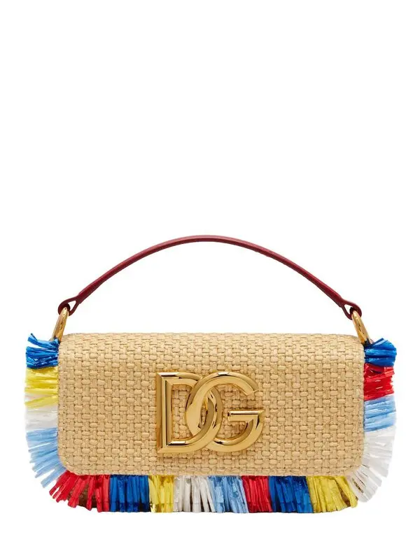 Dolce & Gabbana Small Raffia Crossbody Bag With Multicolor Fringe And Dg Logo - Multicoloured