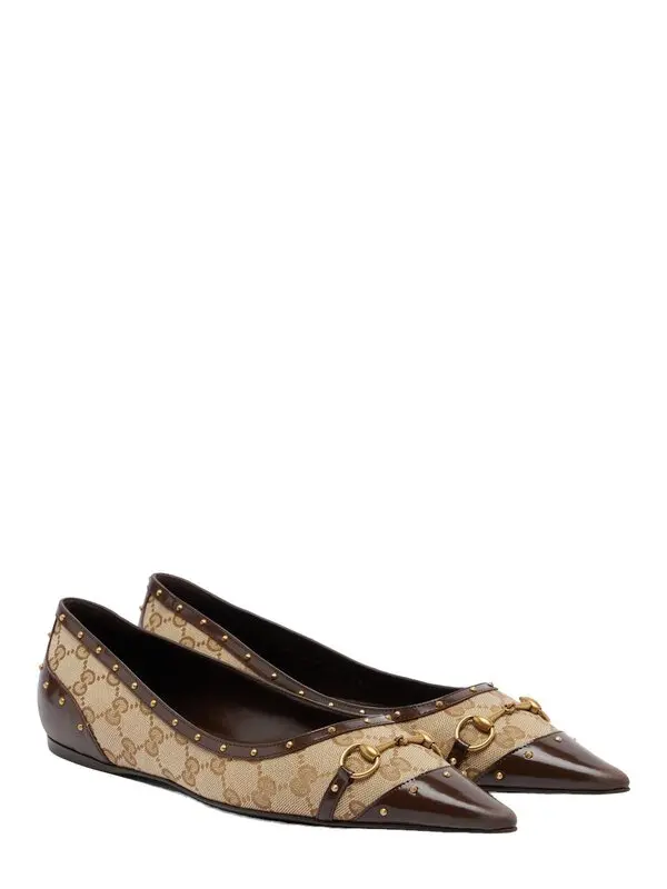 Gucci Savoy Horsebit Gg Canvas Ballet Flats - Brown