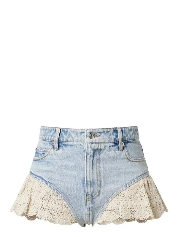 FRAME Crochet Denim Shorts - Blue
