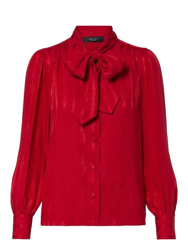 Gucci Interlocking G Silk Jacquard Blouse - Red