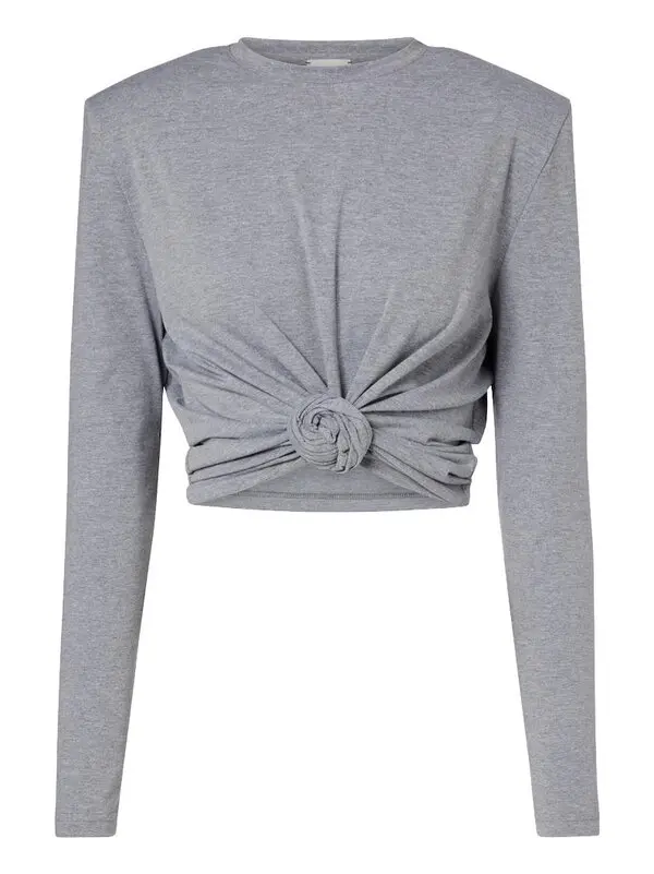 Magda Butrym Cropped Crewneck Top With Detachable Shoulder Pads - Grey