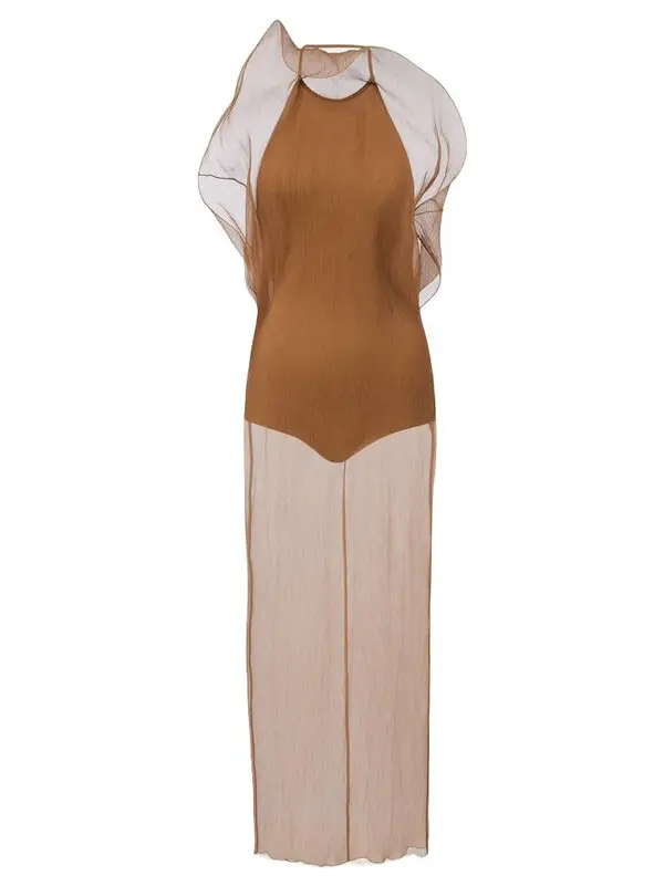 Magda Butrym Sheer Silk Organza Midi Dress - Brown