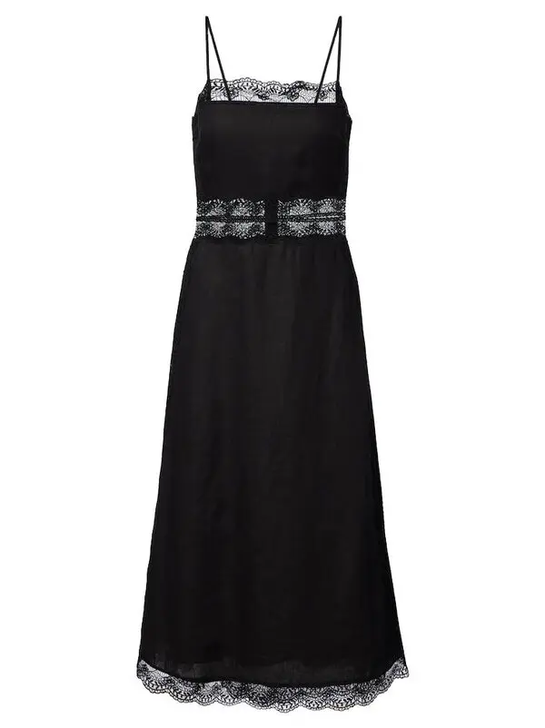 Staud Lace-trimmed Linen Midi Dress - Black