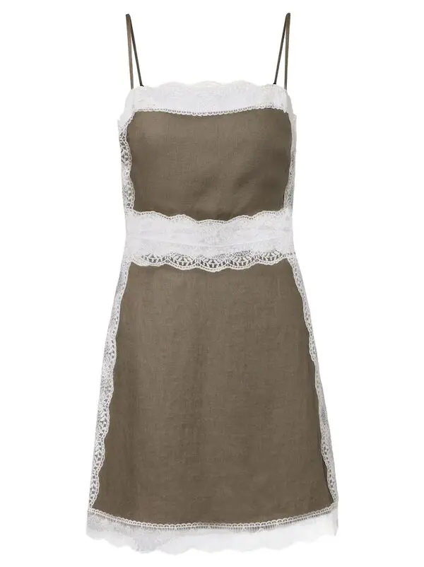 Staud Amalina" Lace-trimmed Linen Mini Dress - Green