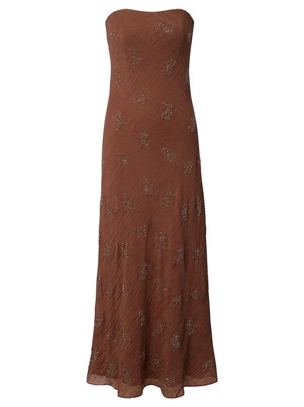 Staud Beaded Organza Maxi Dress - Brown