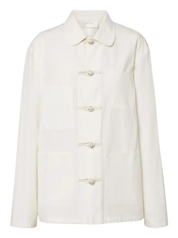 THE ROW Behati Cotton Poplin Jacket With Leather Trim - White