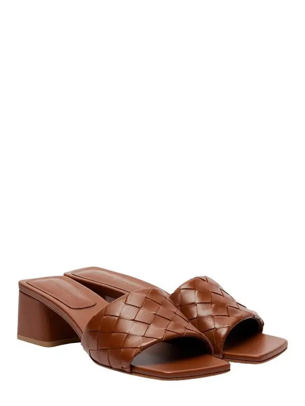 Bottega Veneta Parco Intrecciato Leather Mules - Brown