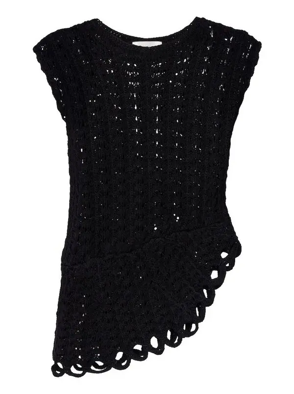 Loulou De Saison Asymmetric Scalloped Crochet Top In Ivory - Black