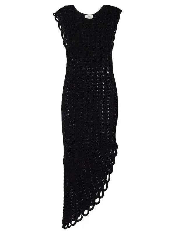 Loulou De Saison Malena Asymmetrical Scalloped Crochet Midi Dress - Black